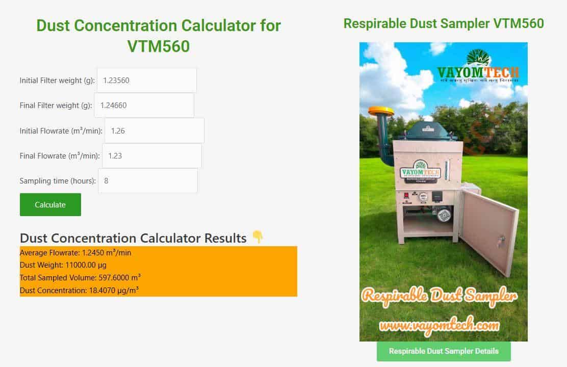 Dust Concentration Calculator for PM10 Sampler - VTM560